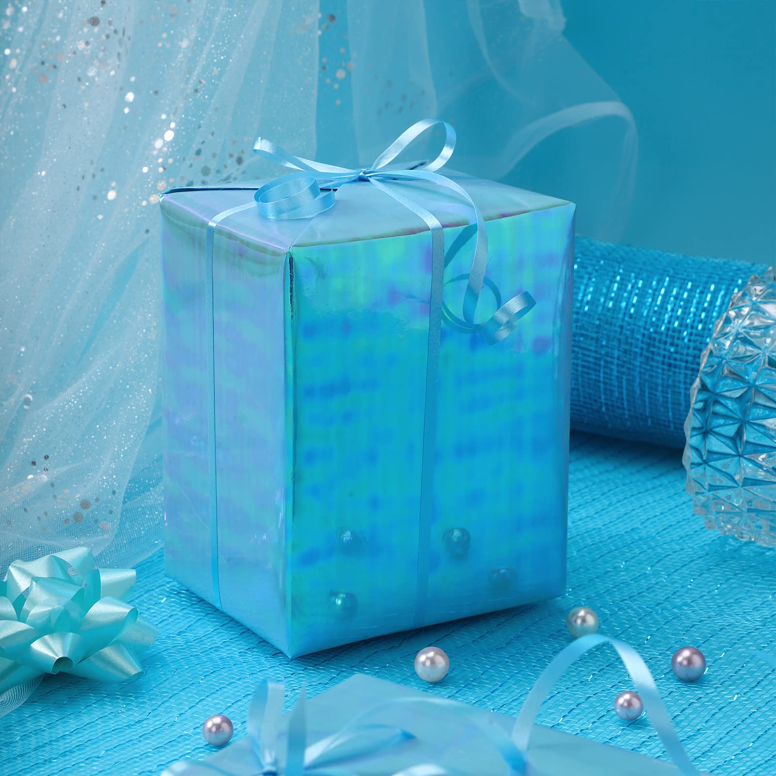 Snapklik.com : LeZakaa Blue Wrapping Paper Roll - Holographic ...