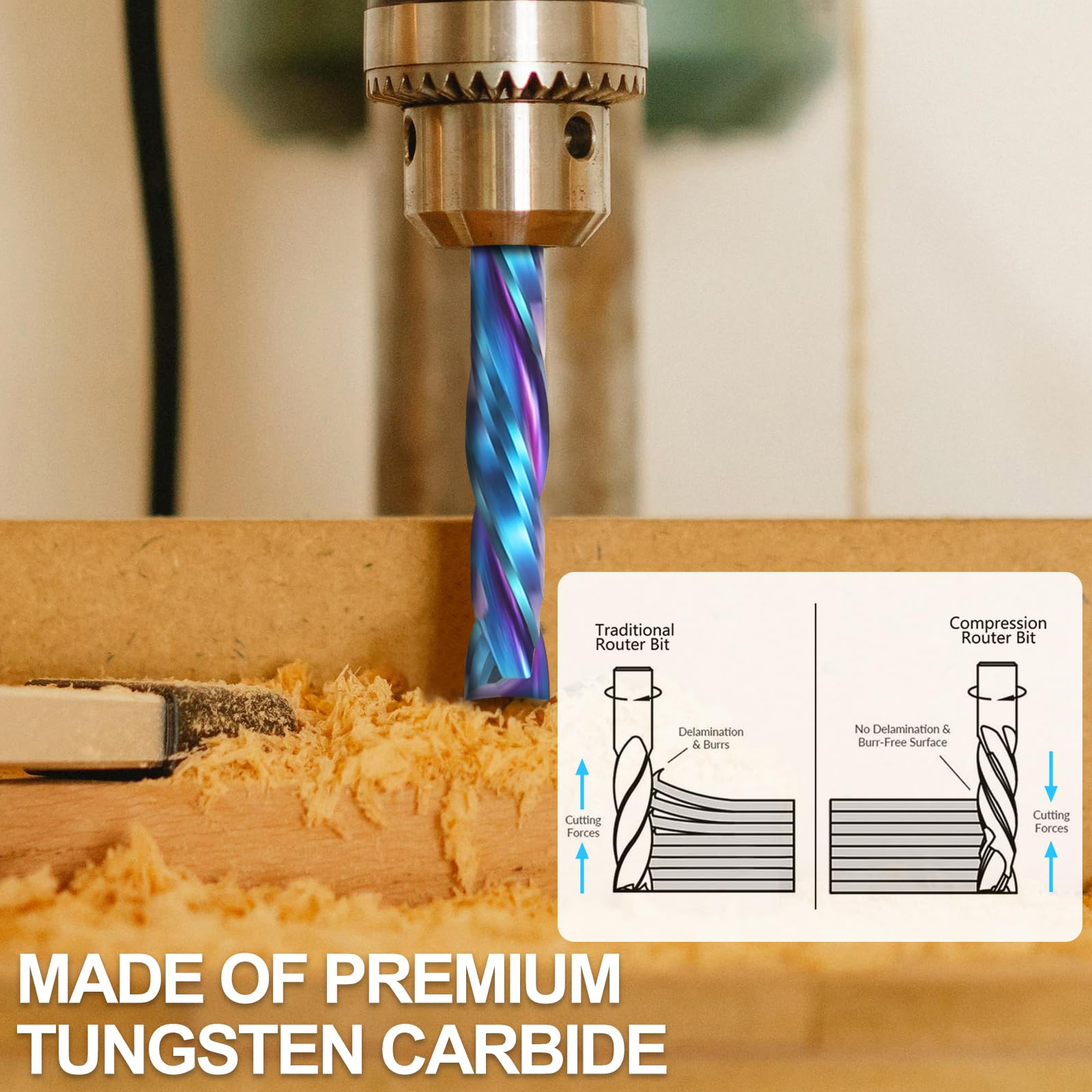 Snapklik.com : HQMaster Compression Router Bit Up&Down Cut 1/8" Shank ...