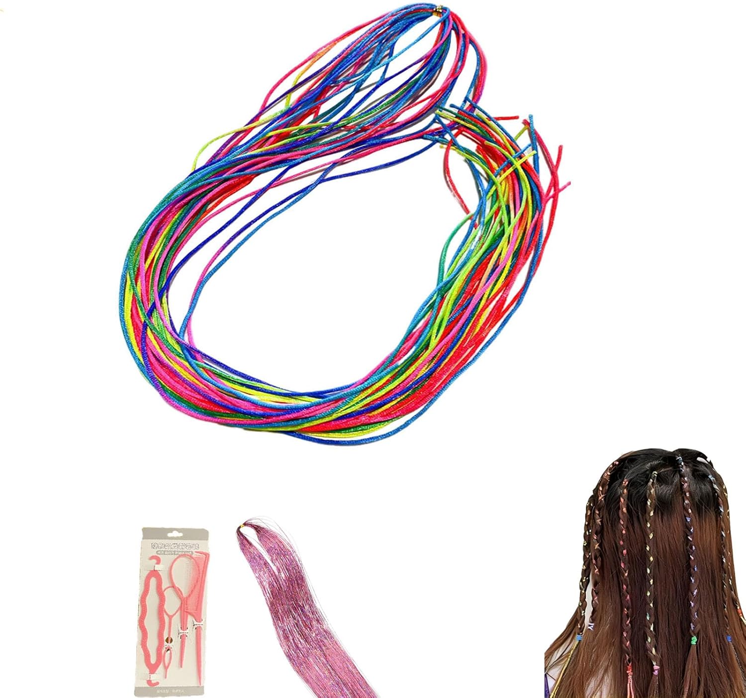 SiumPklay 132 Pcs Hair Strings for Braids, Colorful Hair String Yarn ...