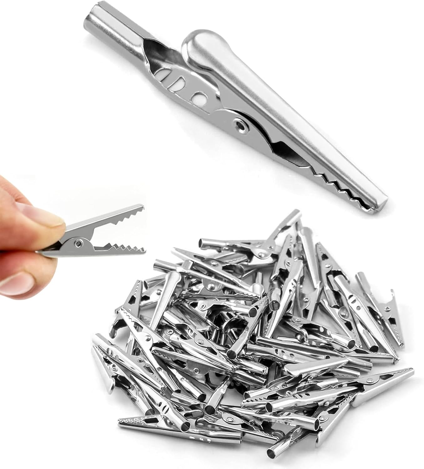 50Pcs Alligator Clips Silver, Spring Clamps, Metal Croc Clips for ...