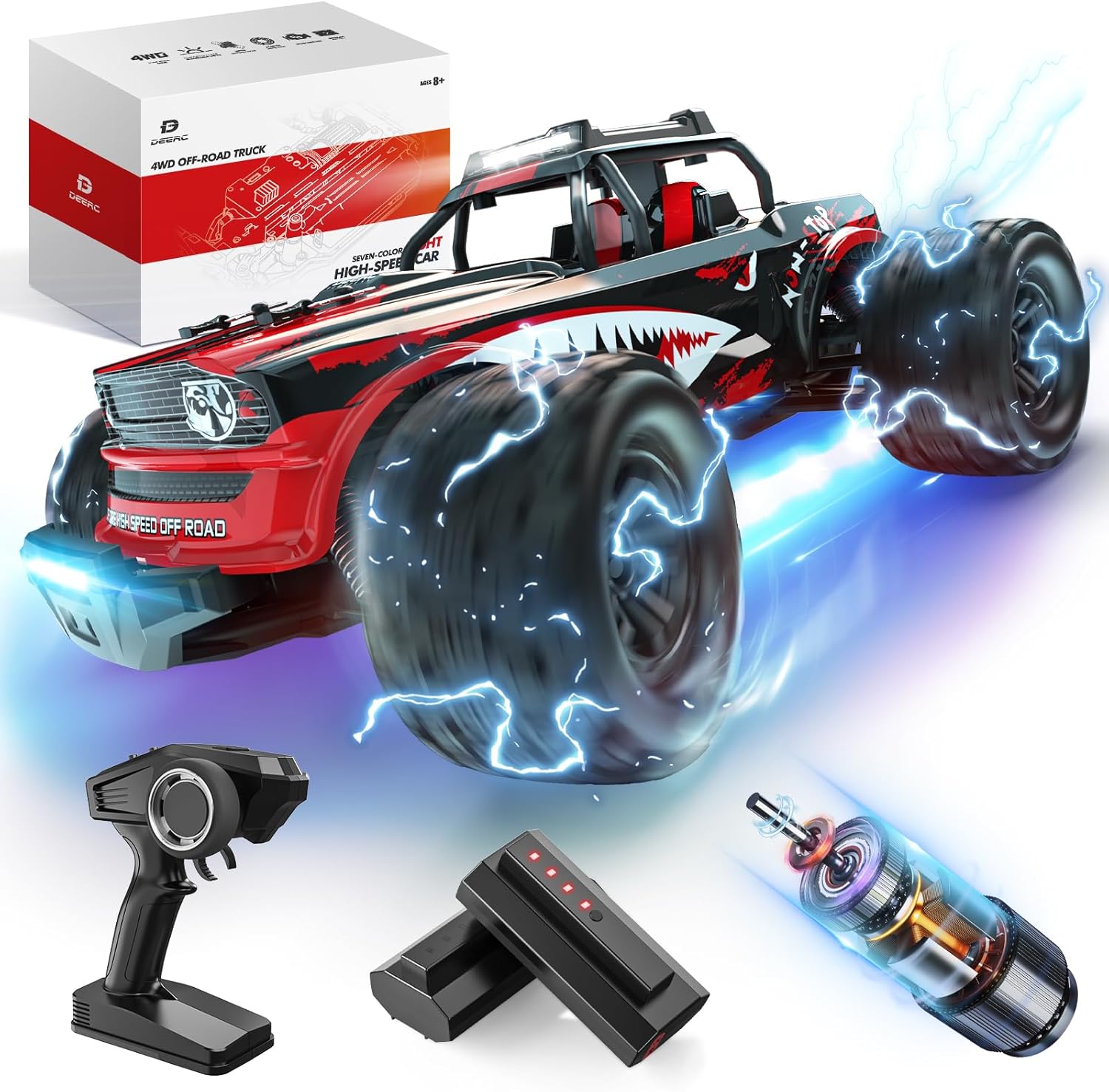 DEERC 1:14 High Speed Remote Control Car 25MPH, Fast Shark RC Cars with ...