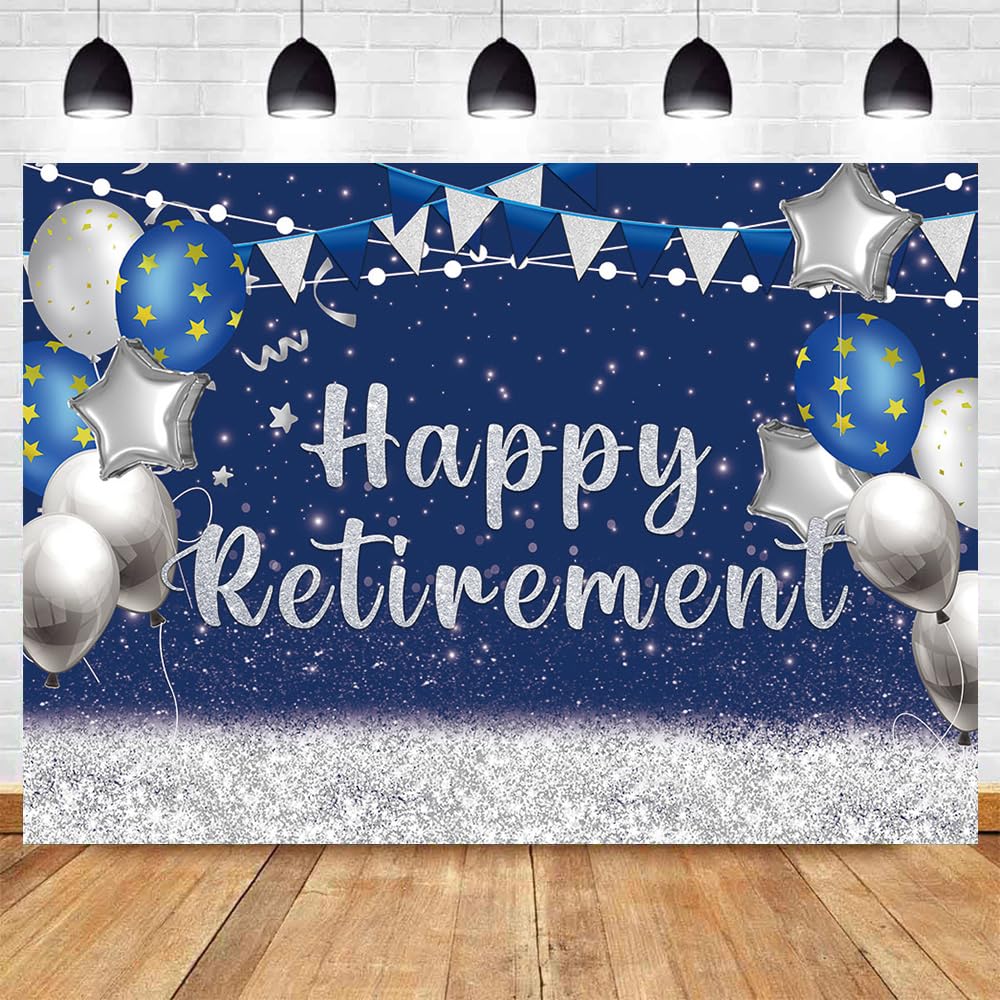 Amazon.com : DOTOOMA 7X5FT Blue Silver Glitter Happy Retirement ...