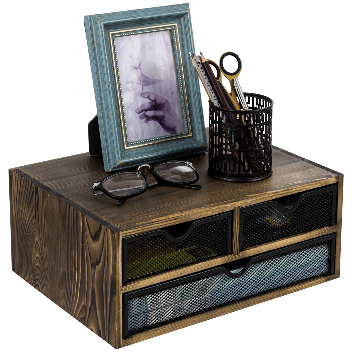 Amazon.com: MyGift Rustic Burnt Brown Solid Wood Desktop Organizer Box ...