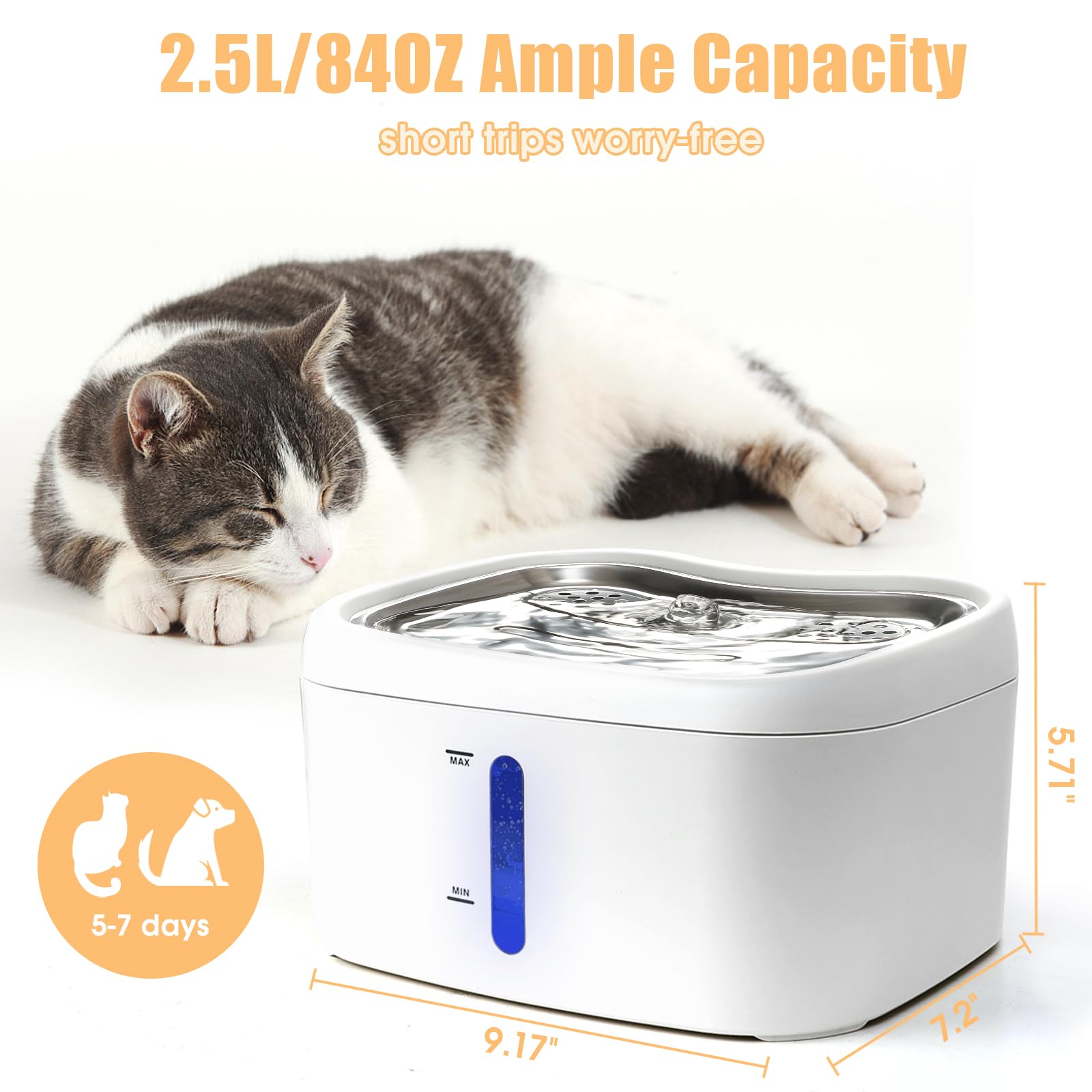 Snapklik.com : Romuni Cat Water Fountain - 2.5L/84oz Silent Pump ...