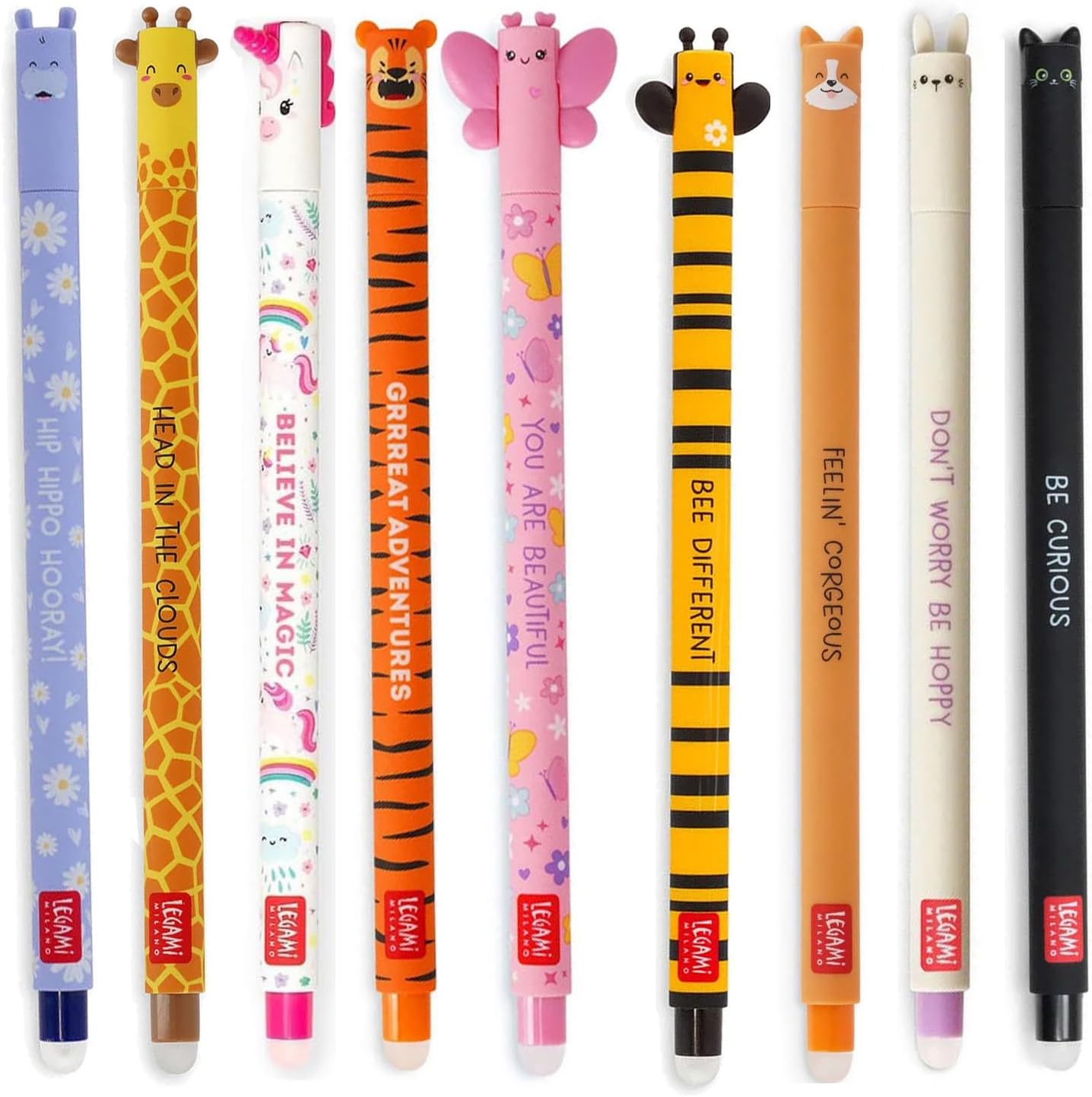 LEGAMI Stylos gel effaçables à collectionner en lot de 9 minou, requin ...