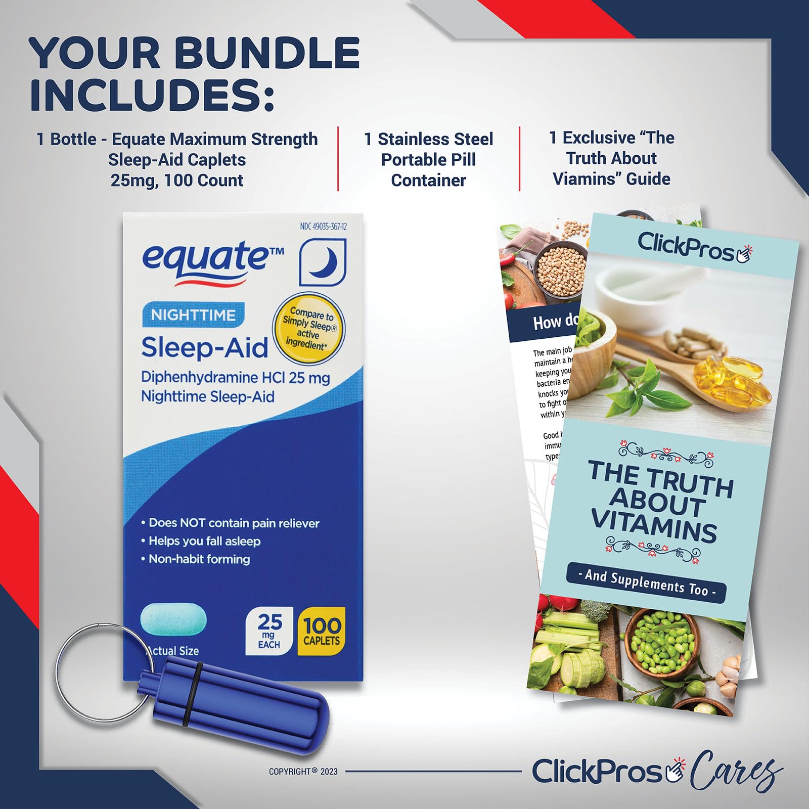 Snapklik.com : ClickPros Equate Nighttime Sleep Aid Diphenhydramine HCl ...