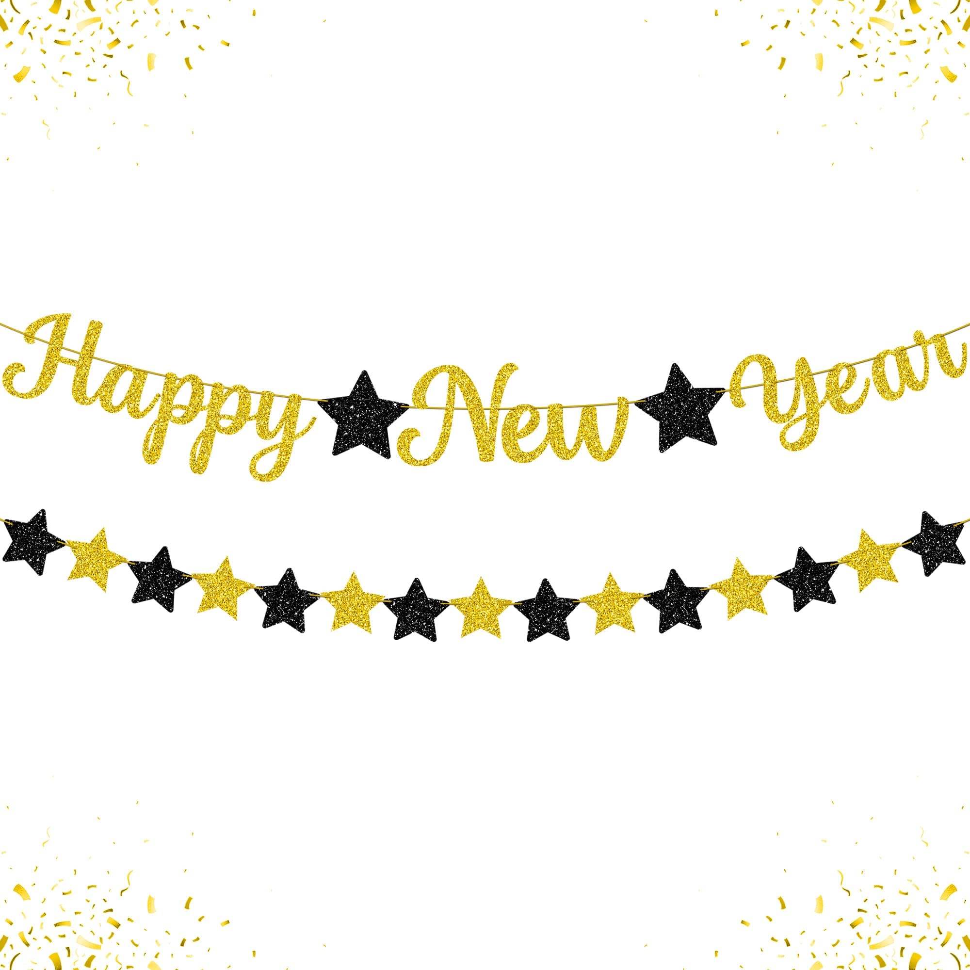 Amazon.com: 7-gost Burlap Happy New Year Party Banner Star Design ...