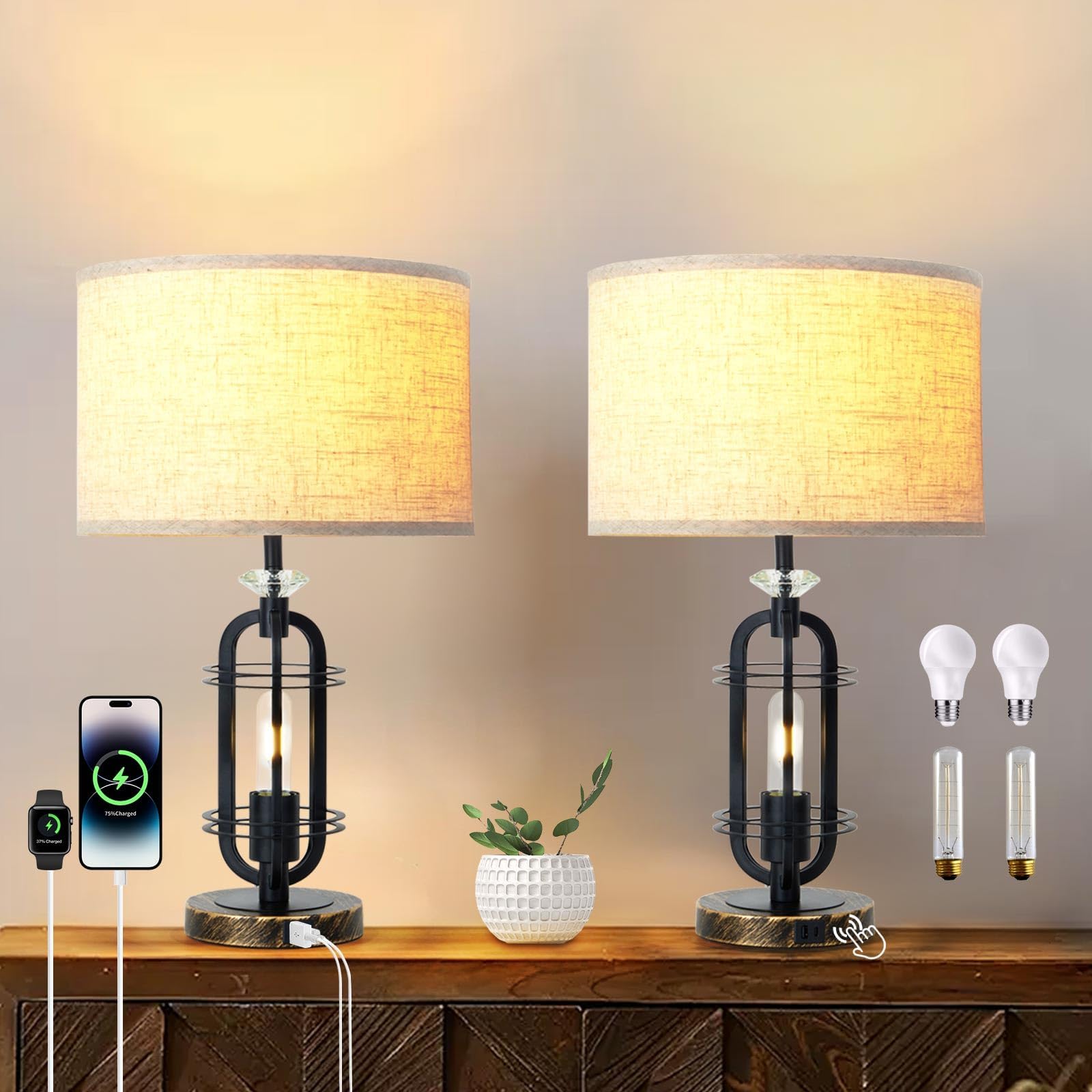 Flarouch Table Lamps Set of 2, 25.2 inch 3-Way Dimmable Farmhouse Tall ...
