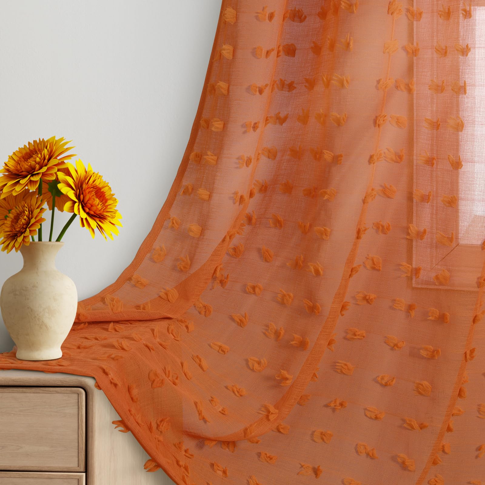 Amazon.com: Jowels Burnt Orange Sheer Curtains 63 Inches Long for ...