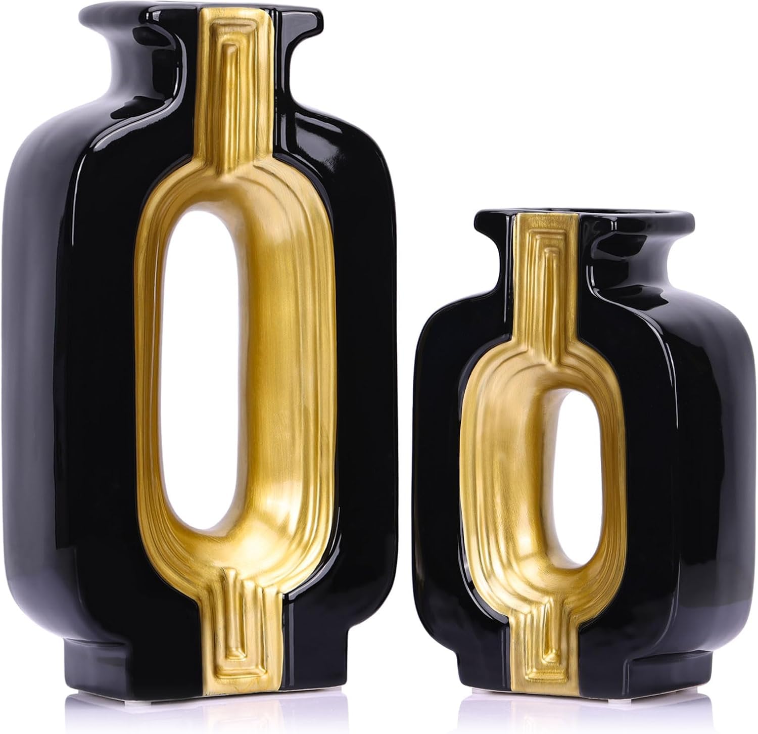 Amazon.com: Square Black Vase, Ceramic Black and Gold Vase Set of 2 ...