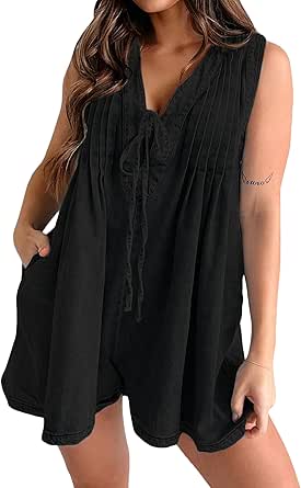 Amazon.com: Elyincii Front Tie Ruffle Denim Romper for Women Summer ...