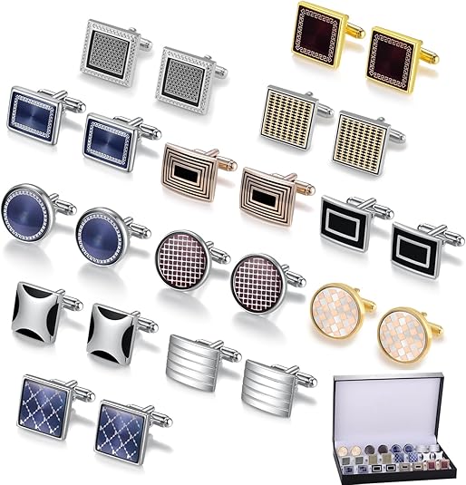 Amazon.com: Cufflinks Set 12 Pairs Cuff Links Mens-Fashion Cufflinks ...