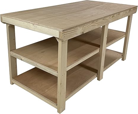 Wooden Eucalyptus Ply Top Very Wide Workbench With Two Shelves - 4ft to ...