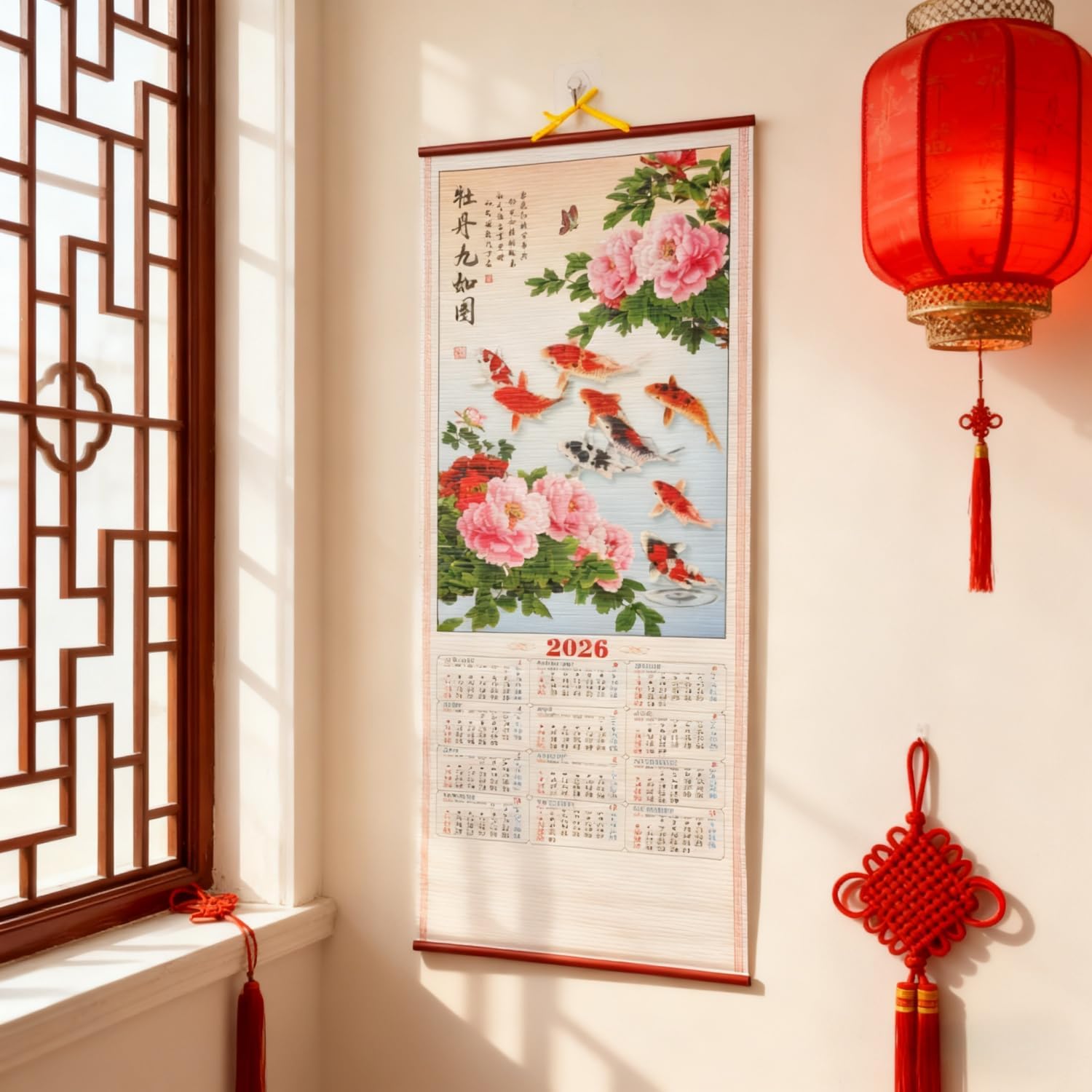 KYMY Chinese English Wall Scroll Calendar, 2026 Lunar Year of The Horse ...