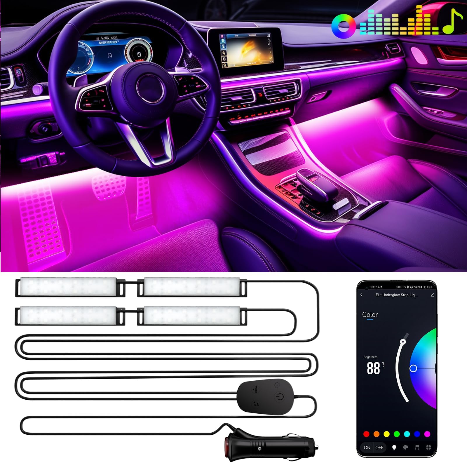 massway LED Innenbeleuchtung Auto, 4pcs 72 LED Streifen Auto ...