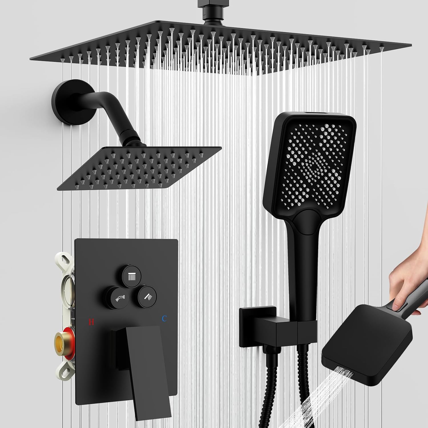 Woindo Shower Faucet Set, 12" Ceiling Mount Rainfall Shower System with ...