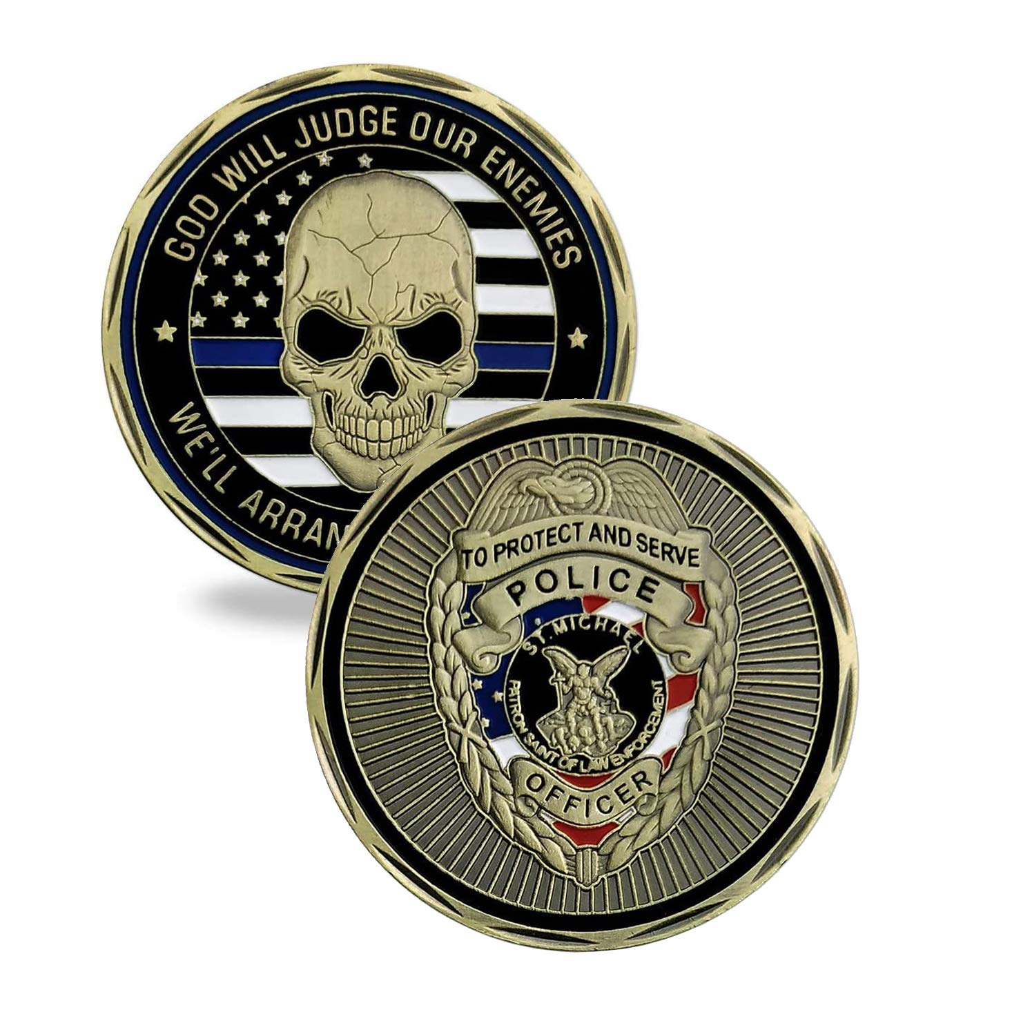 Amazon.com: St. Michael Law Enforcement Skull Challenge Coin Thin Blue ...
