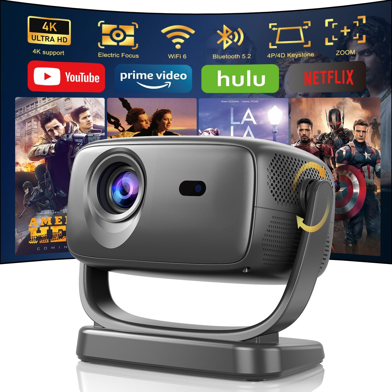 Amazon.com: 4K Smart Projector with 5G WiFi and Bluetooth 5.2, 600 ANSI ...
