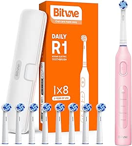 Bitvae Rotating Electric Toothbrush with 8 Brush Heads for Adults and Kids, Travel Case, 5 Modes ...