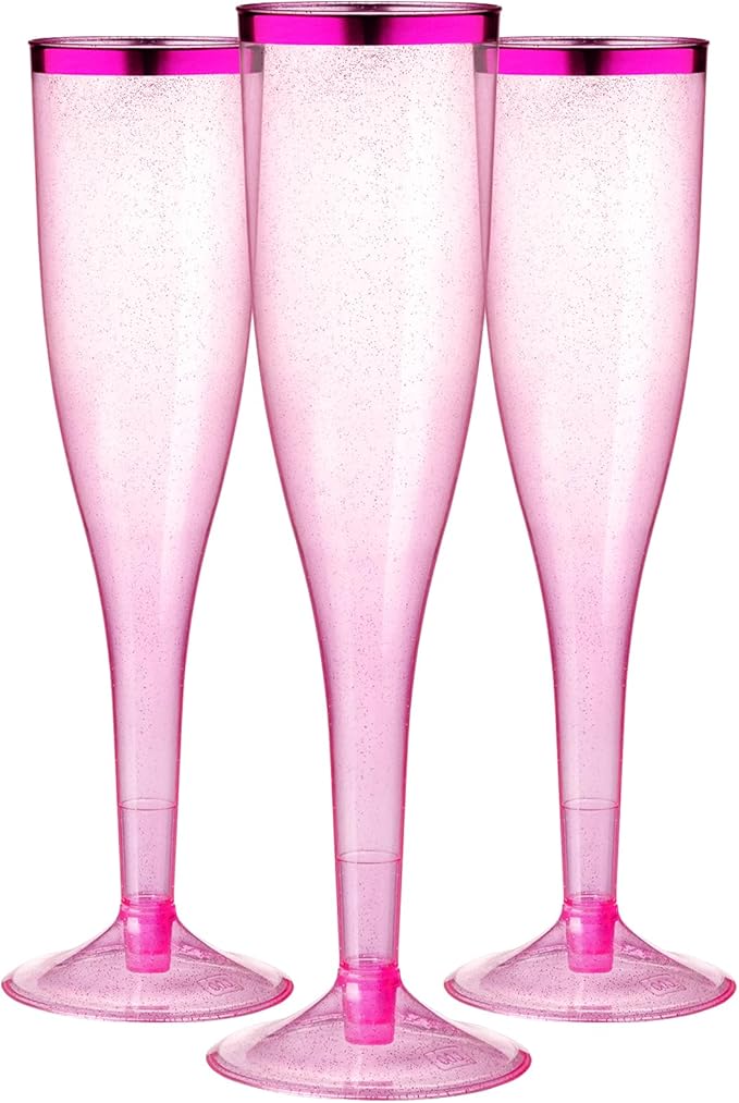 Amazon.com | Homy Feel 6.5 OZ Pink Rim Polystyrene Champagne Flutes, 30 ...