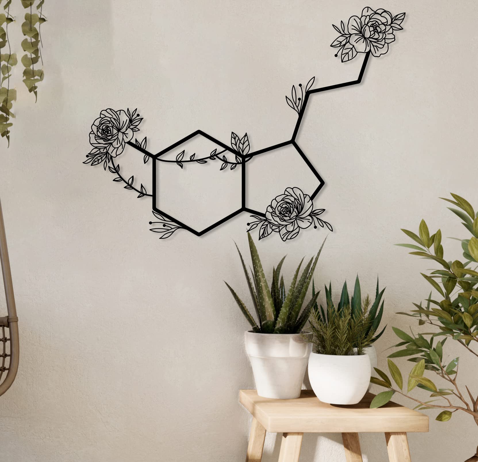 Amazon.com: Serotonin Metal Wall Art, Flowered Serotonin Molecule ...