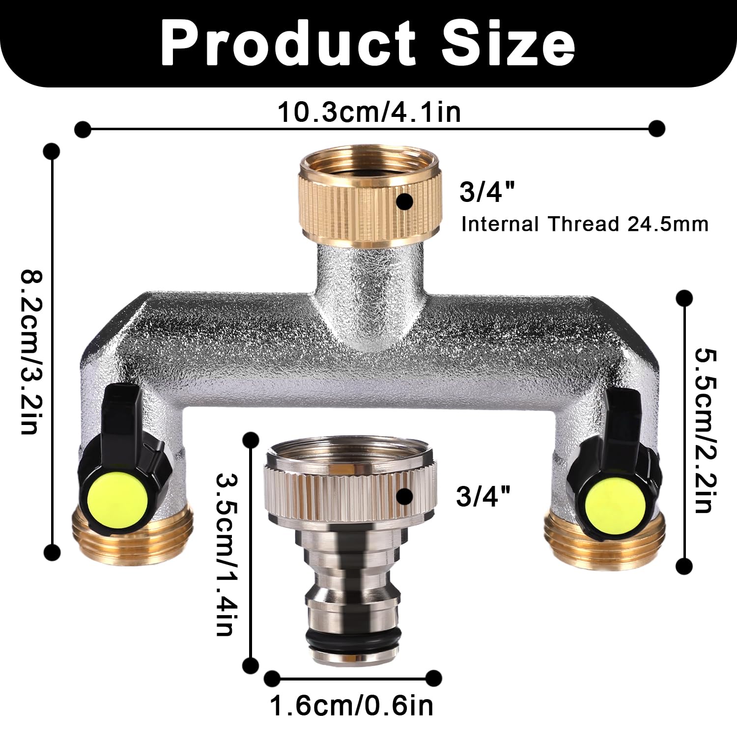 Brass Hose Connector Garden Tap Splitter 2 Way with 2 Individual Ball ...