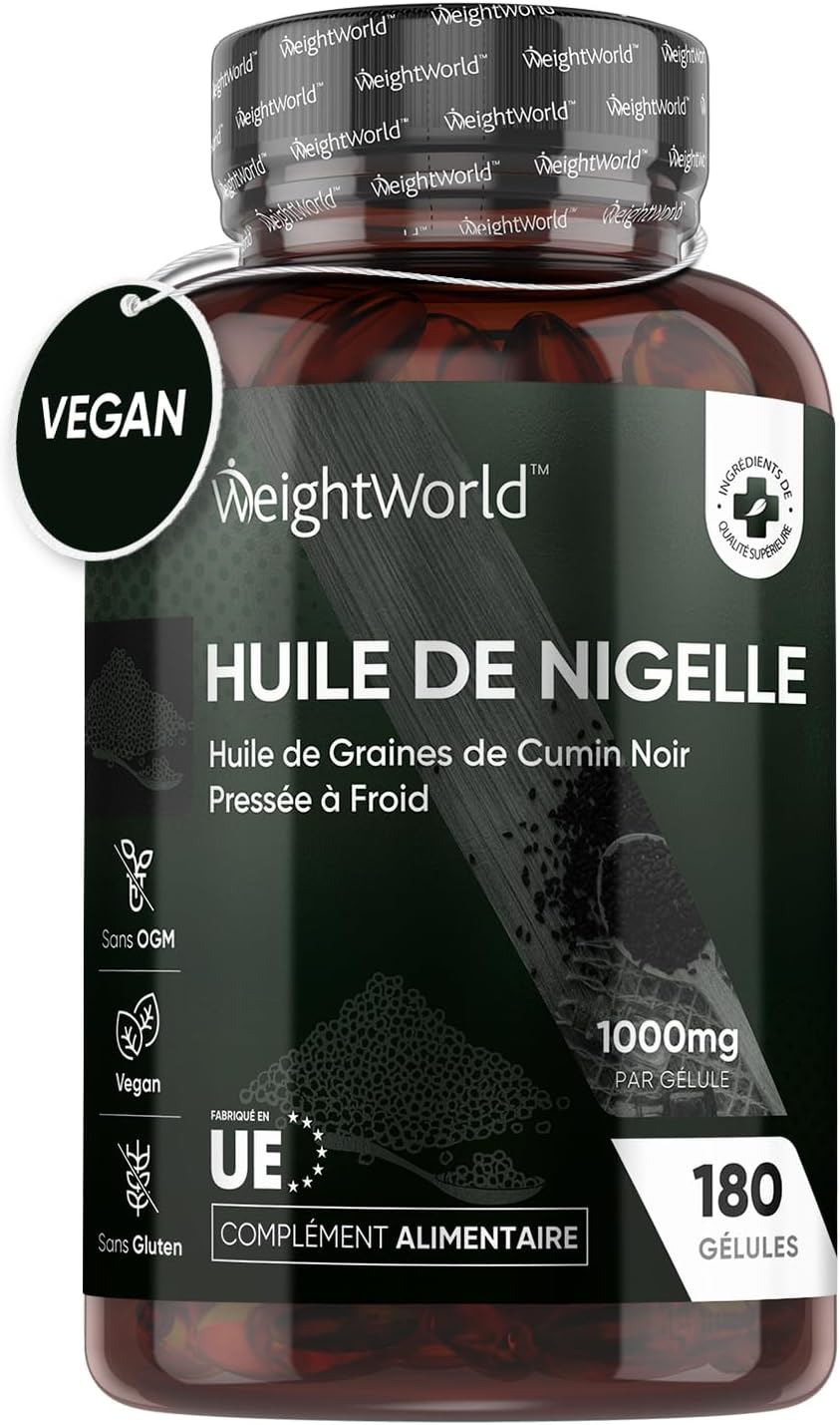 Huile de Nigelle Cumin Noir 1000mg- 180 Gelules Vegan (6 Mois), Huile de Graines de Cumin Noir ...