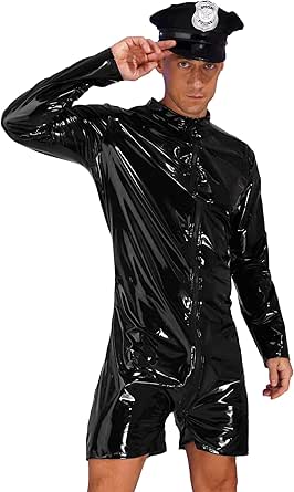 Amazon.com: Moily Men's Adults Police Officer Costume Latex Sexy Cop ...