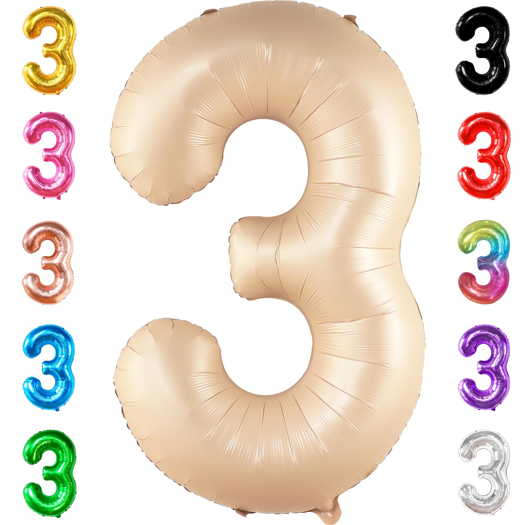 Snapklik.com : Giant, Number 3 Balloon Caramel - 40 Inch Number Three ...