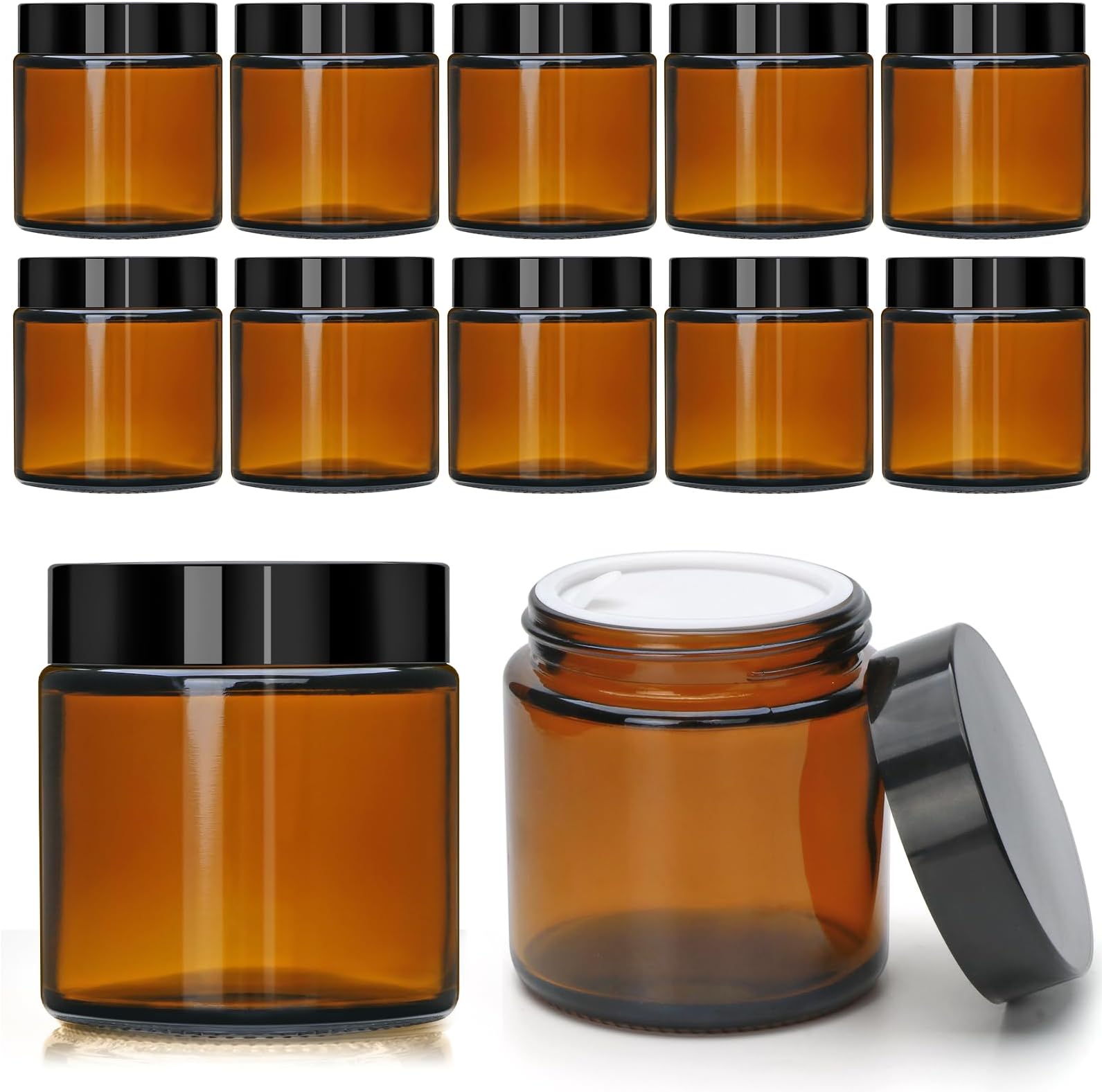 Amazon.com: 4oz Glass Amber Cosmetic Jars with Black Lids,12 Pack Empty ...