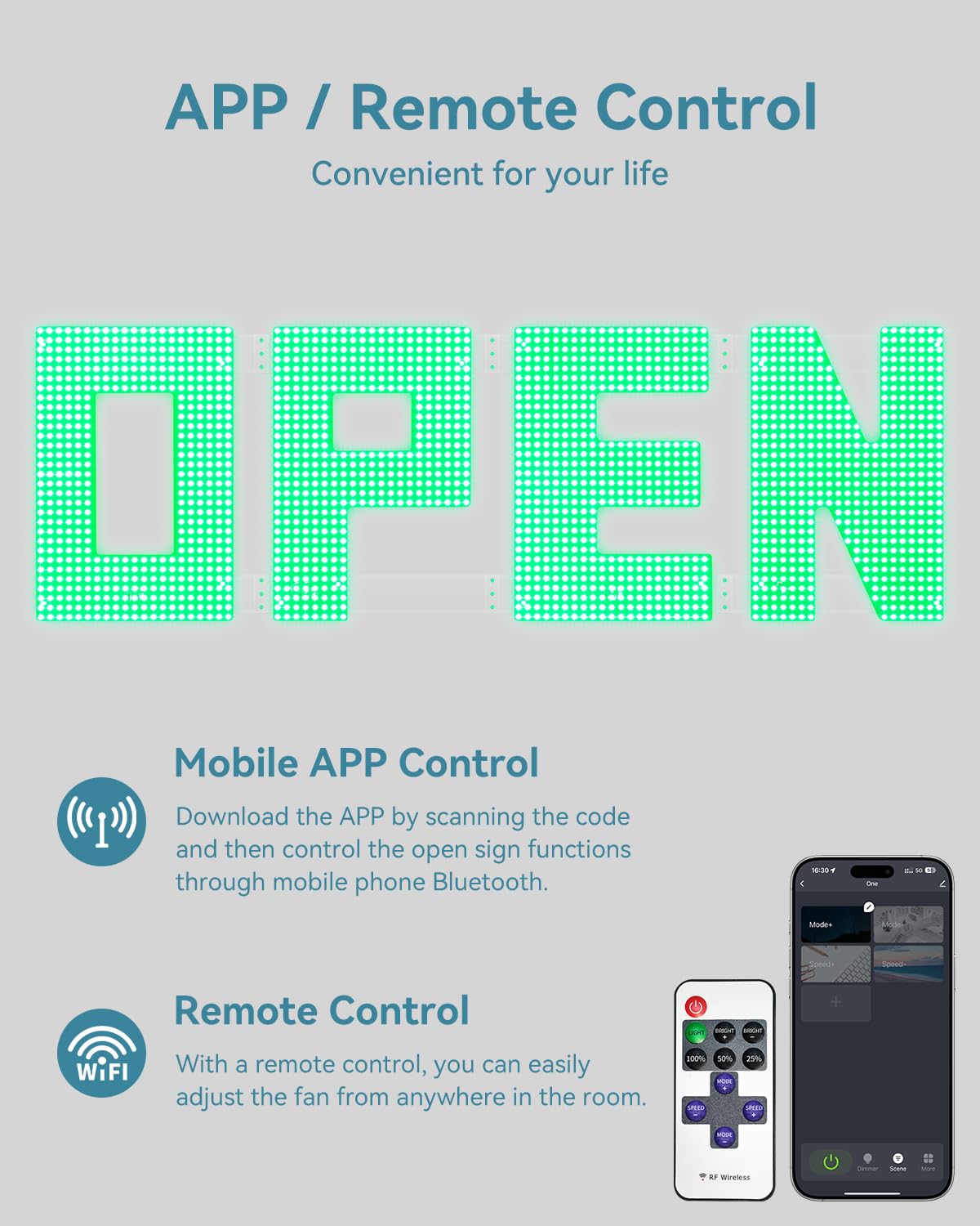 Snapklik.com : 50"x17" Jumbo LED Open Sign Bluetooth And Remote Control ...