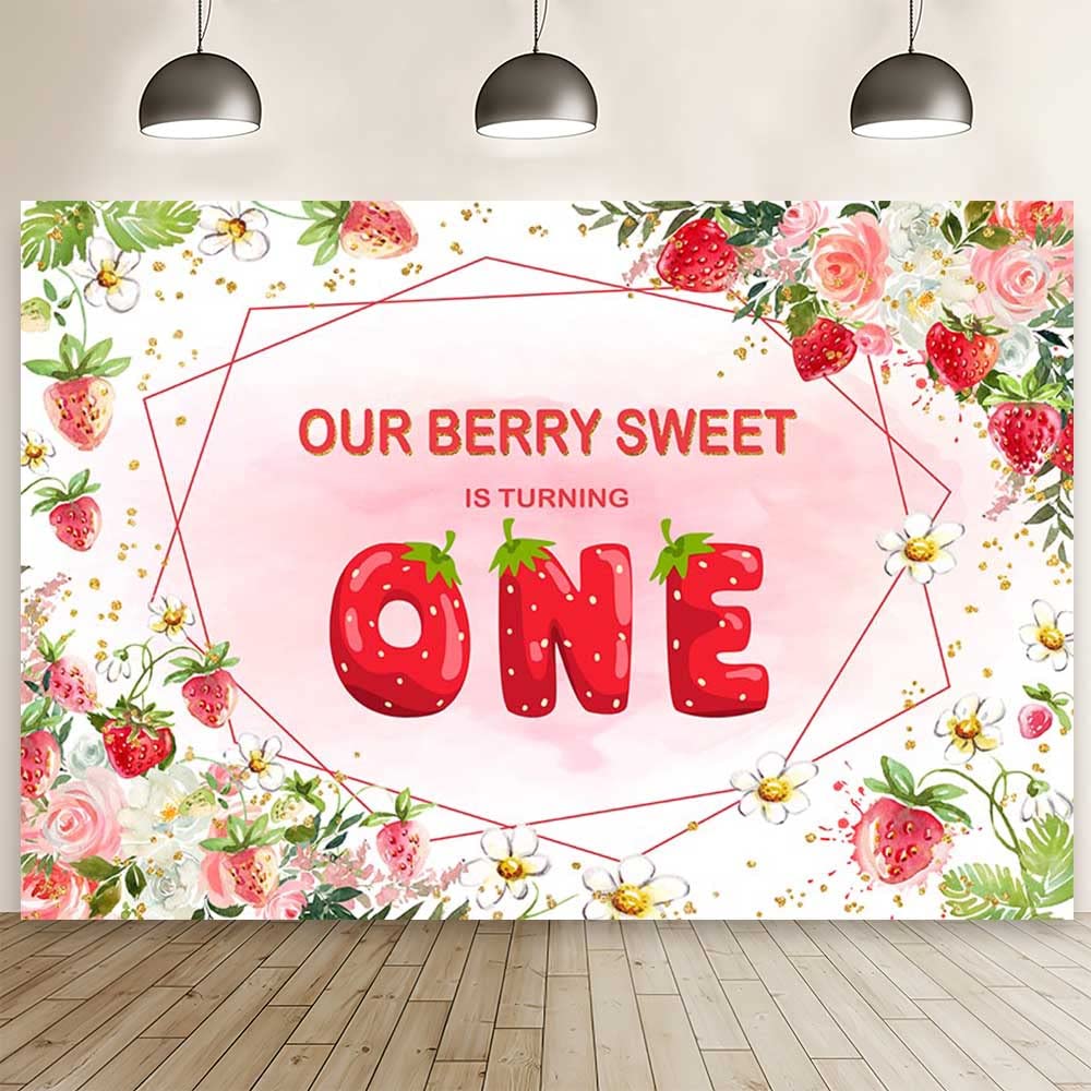 MEHOFOND 7x5ft Strawberry Backdrop for Girl 1st Birthday Pastel Pink ...