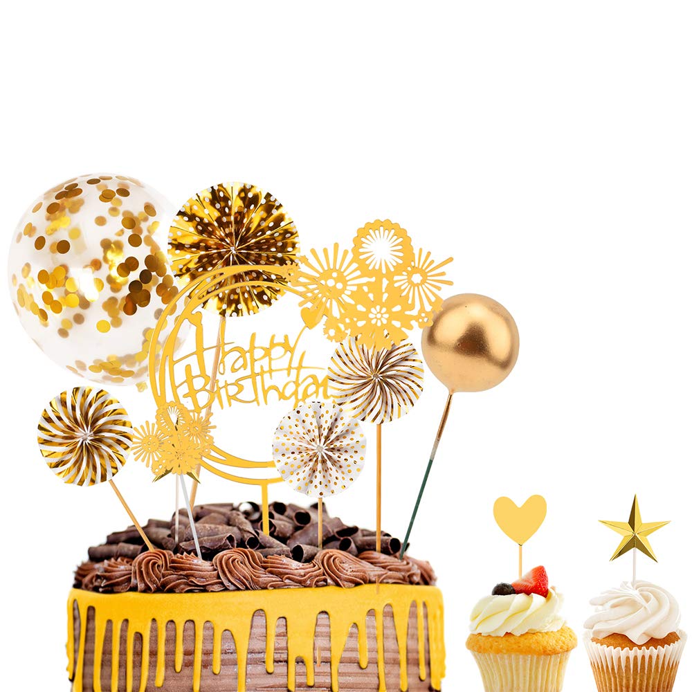 Buy FORMIZON Gold Birthday Cake Decoration, Gold Cake Topper Happy ...