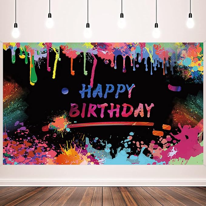 Amazon.com: Colorful Graffiti Happy Birthday Backdrop Banner Paint ...