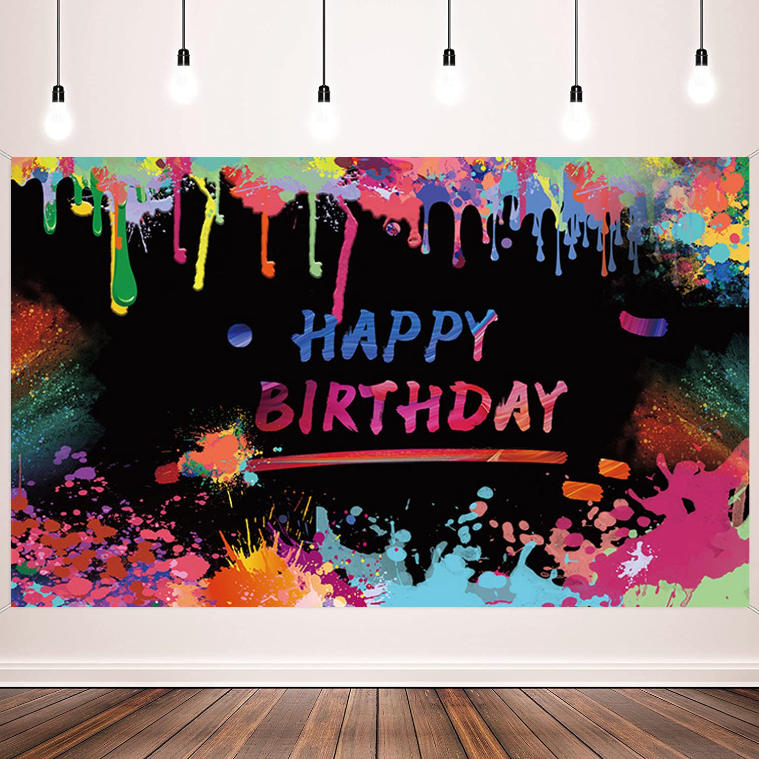 Buy Colorful Graffiti Happy Birthday Backdrop Banner Paint Splatter ...