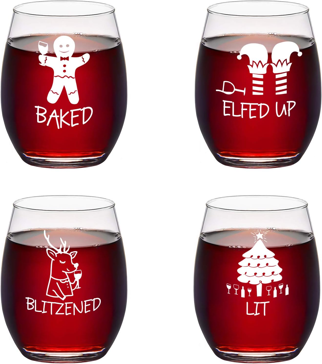Amazon.com | DU VINO Dear Santa Funny Christmas Stemless Wine Glass (Set of 4) - 15 oz - Naughty ...