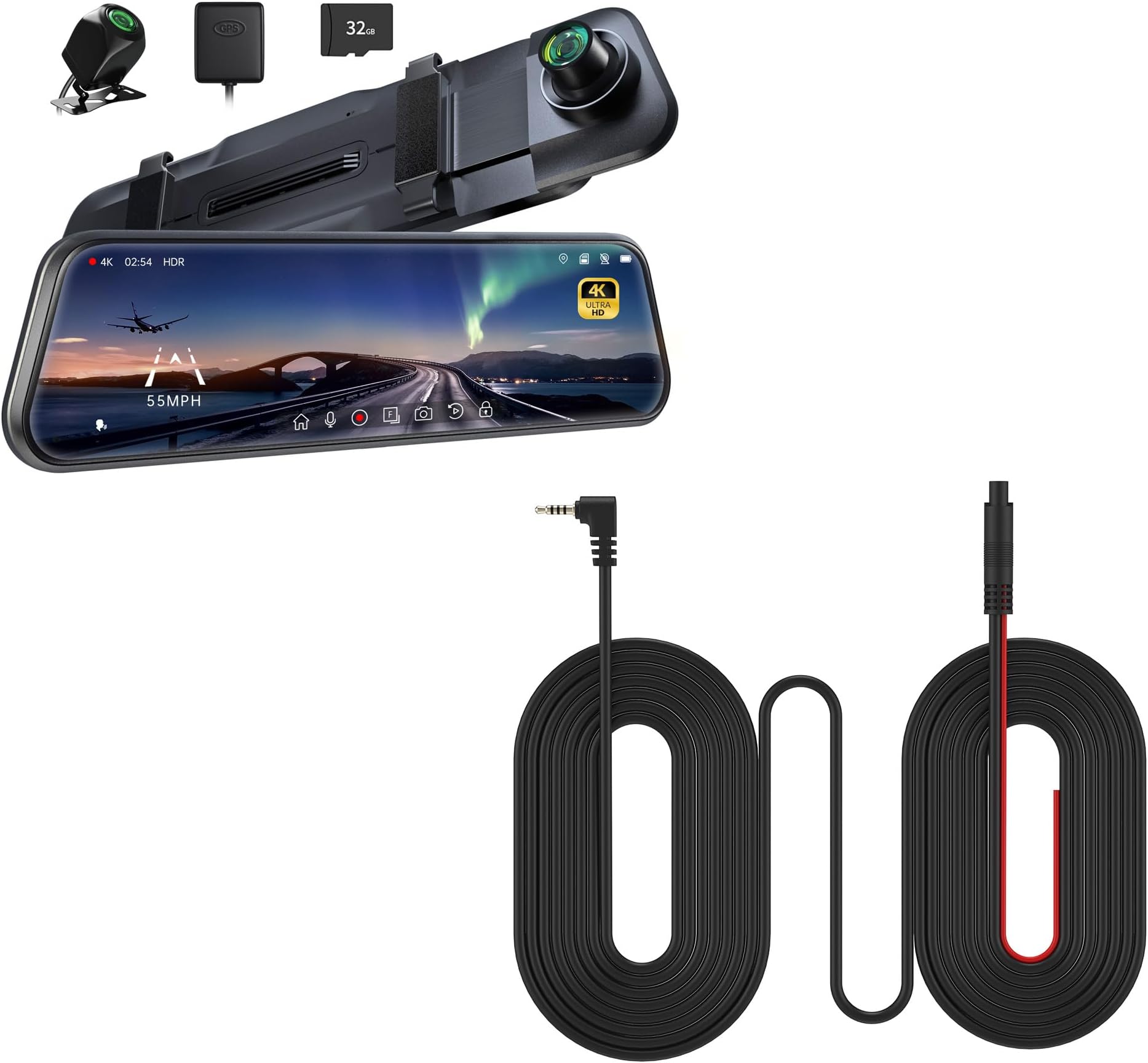 Amazon.com: Pelsee P10 Pro 10" 4K Mirror Dash Cam with 33 Feet Rear ...