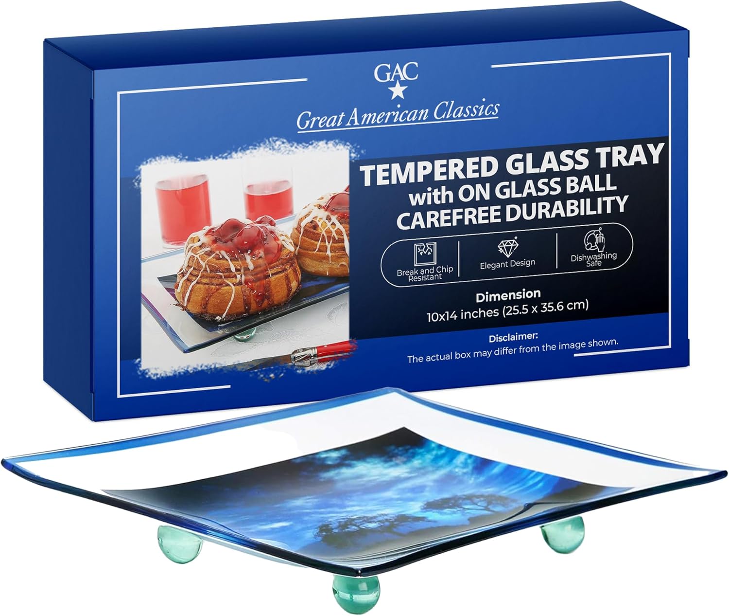 Amazon.com: GAC Rectangular Tempered Glass Serving Tray on Glass Ball ...