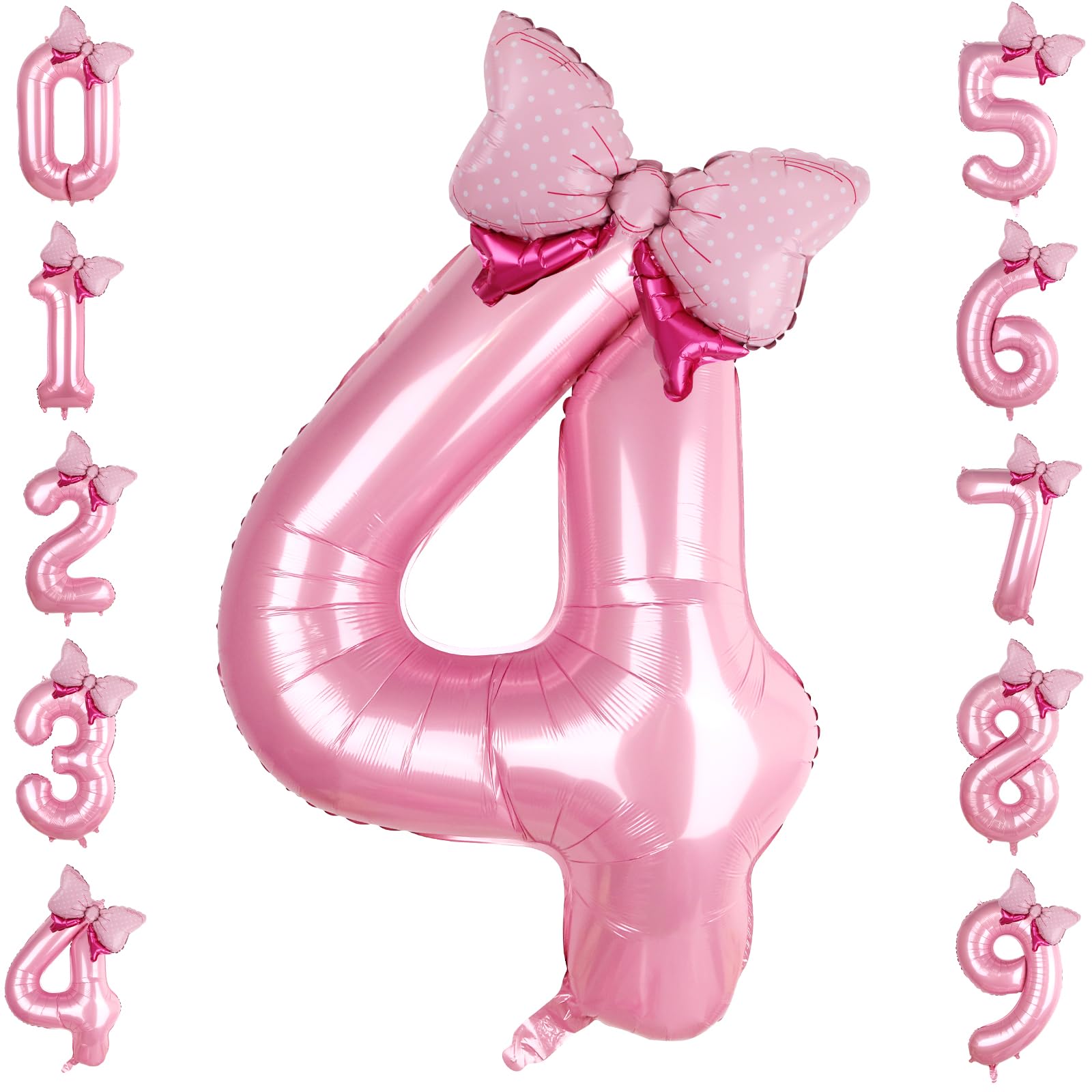 Amazon.com: LEBERY Pink Bow Balloons 40 Inch Pink Number 4 Balloon ...
