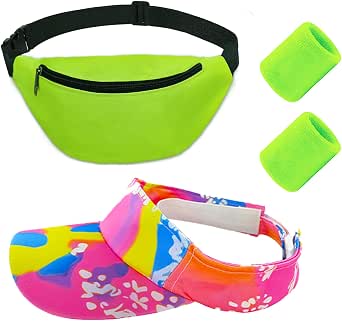 Amazon.com: 3 Pcs 80s Neon Fanny Pack Set, 80s 90s Sun Visor Hat and ...
