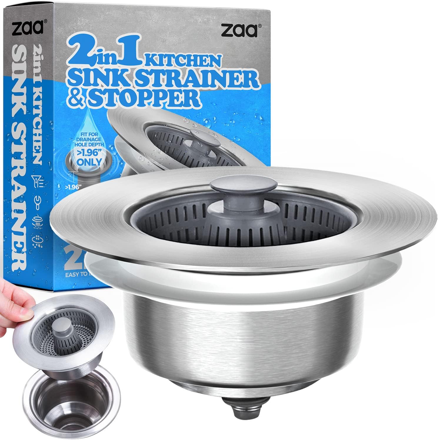 zaa 2 in 1 Kitchen Sink Drain Strainer Stopper,Anti-Clogging Kitchen ...