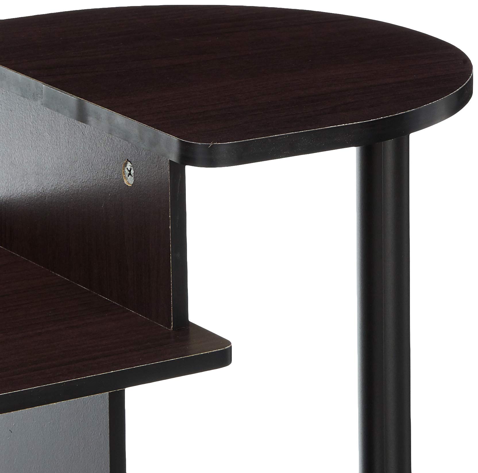Furinno Compact Computer Desk with Shelves, Round Side, Dark Walnut