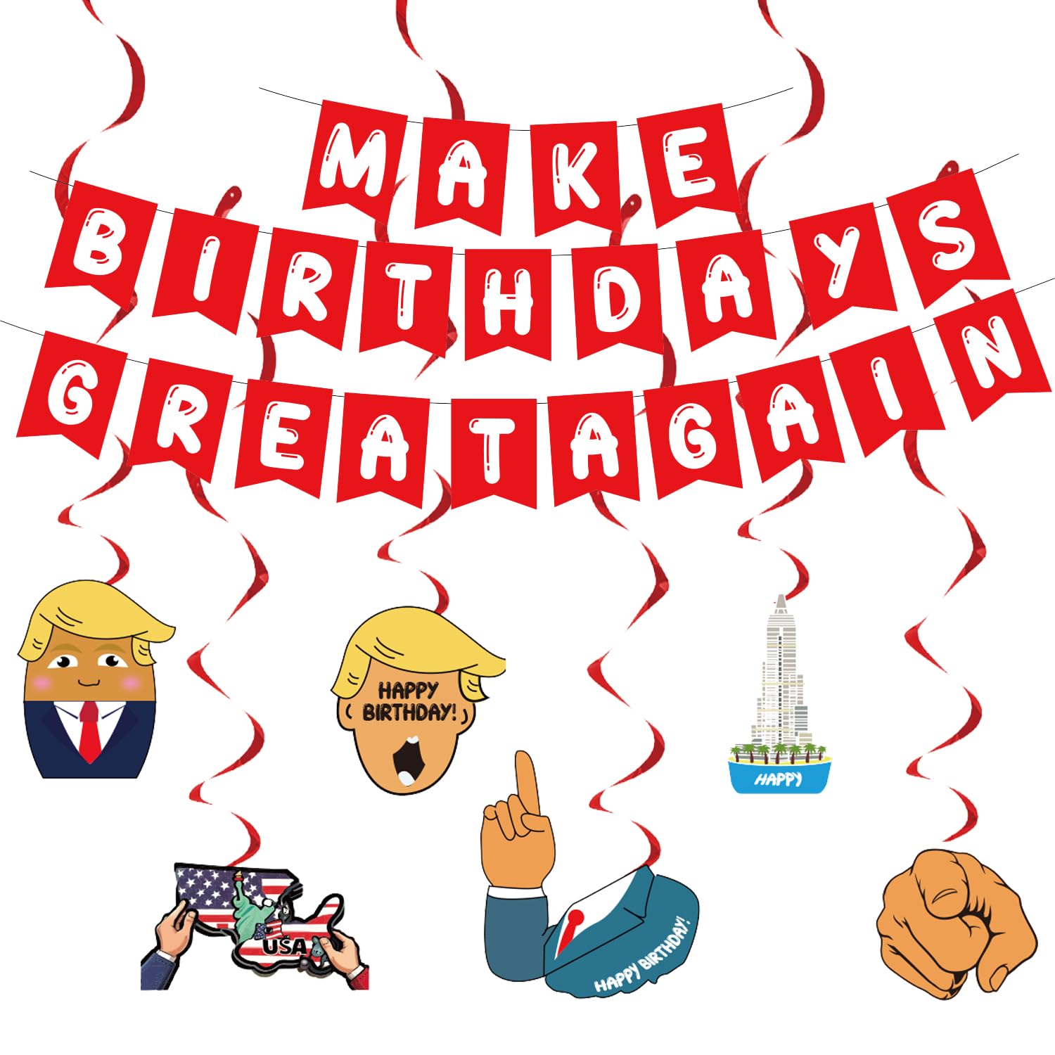Amazon.com: 13Pcs Make Trump Birthday Pull Flag Banner Party Supplies ...