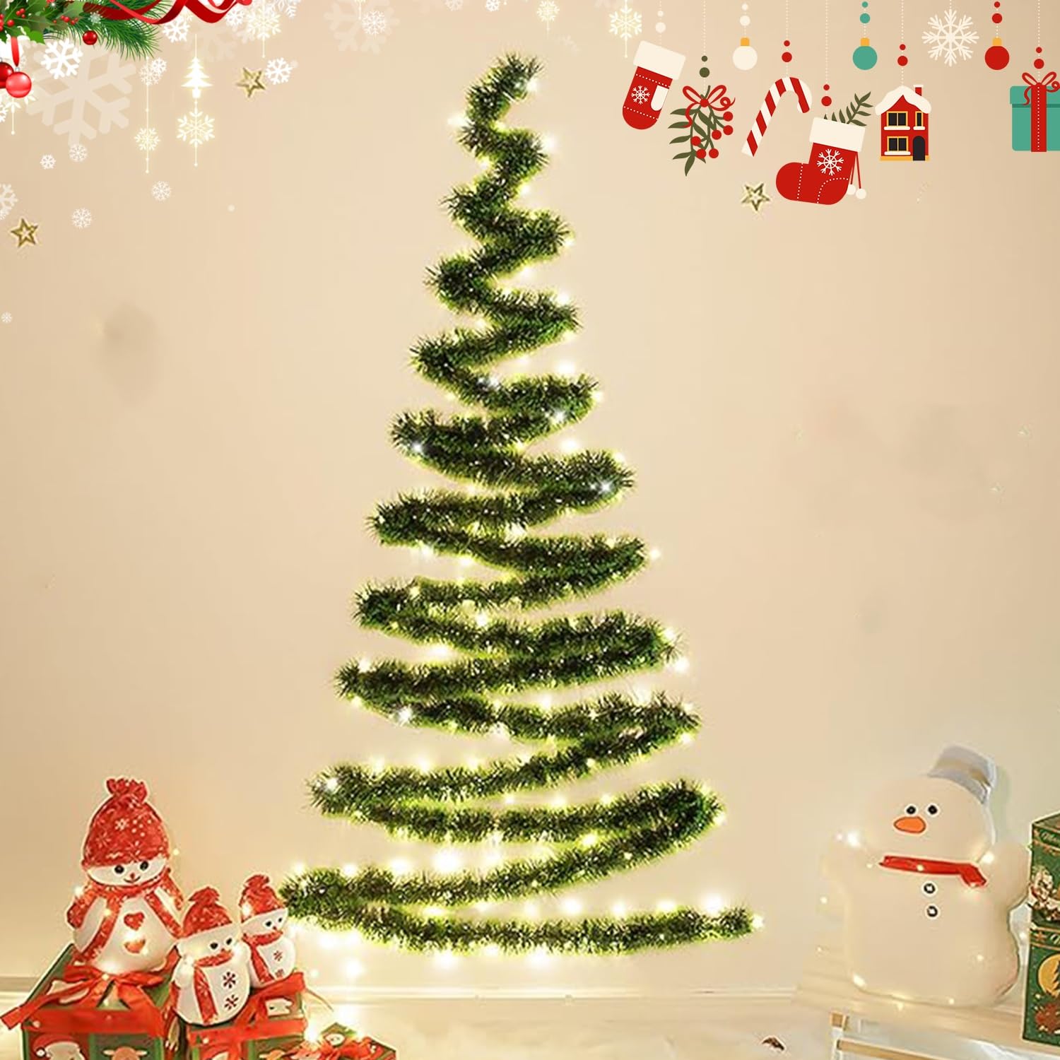Wall Mounted Christmas Trees with Warm White Light, DIY Green Hanging ...