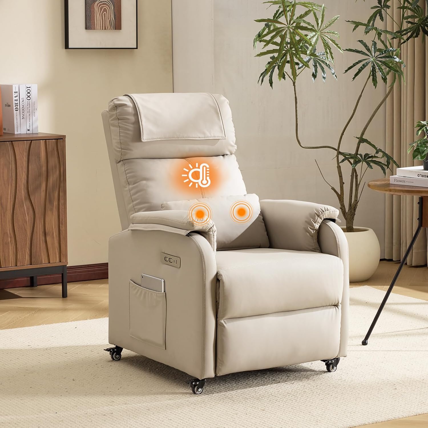 Bonnlo Recliner Armchair with Wheels Electric Reclining Chair with ...