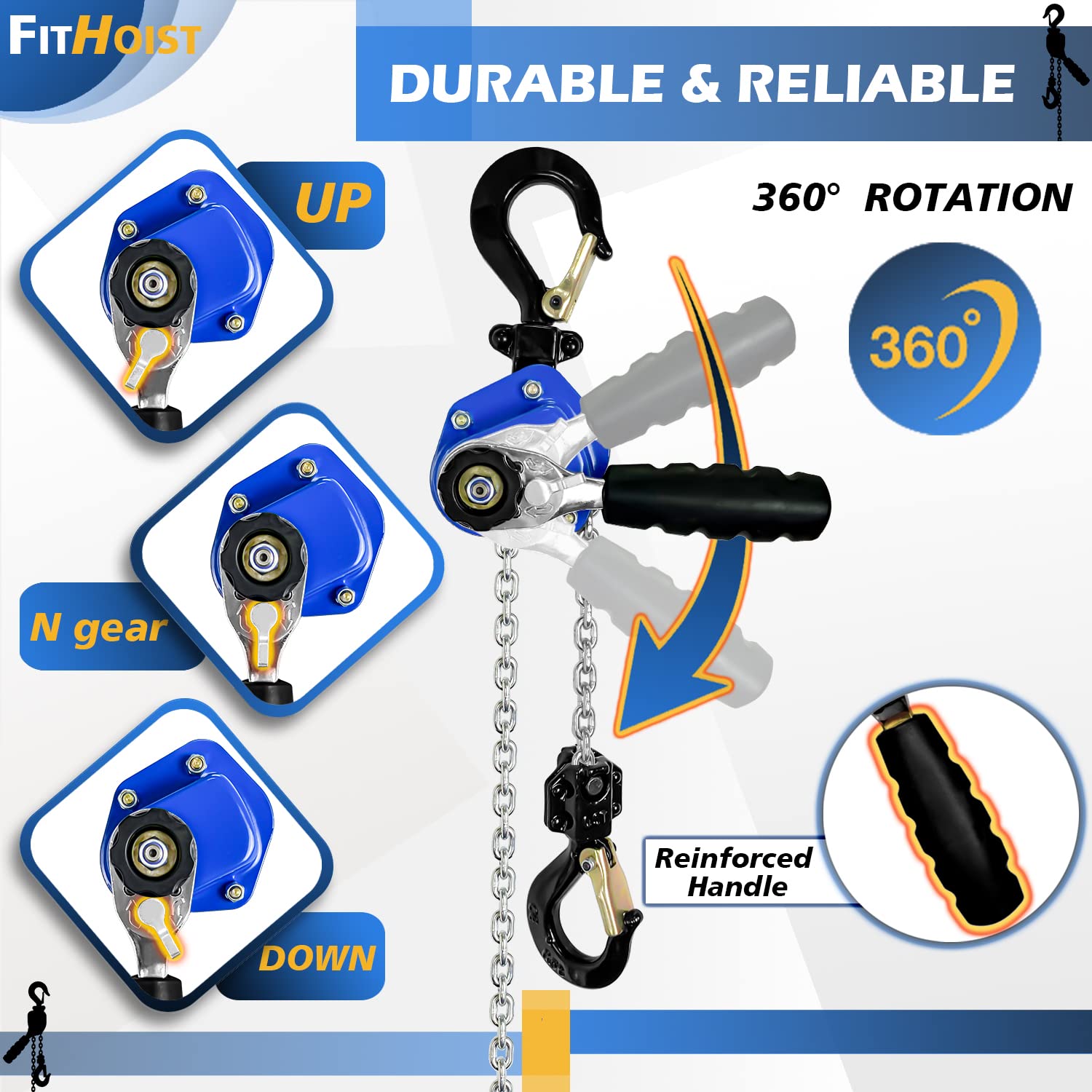 Snapklik.com : FITHOIST Mini Chain Hoist 1/2 Ton 1100Lbs Capacity 20Ft ...