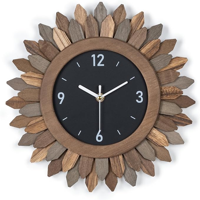 Amazon.com: Honiway Wall Clock Battery Operated 12 in Rustic Wood Boho ...