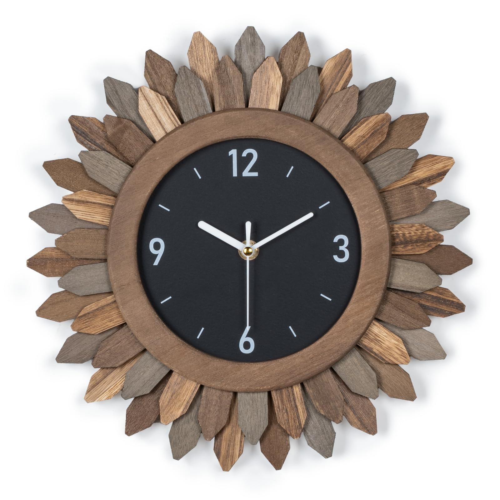 Honiway Wall Clock Battery Operated 12 in Rustic Wood Boho Sunburst ...