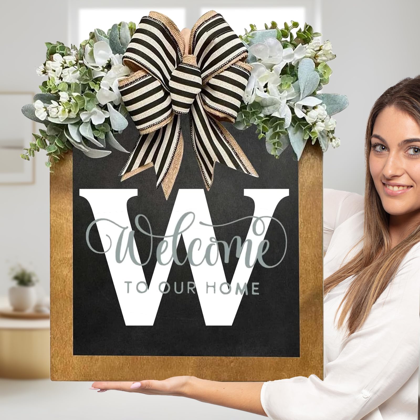 Amazon.com : Last Name Welcome Sign for Front Door-14"x12", Wreaths for ...