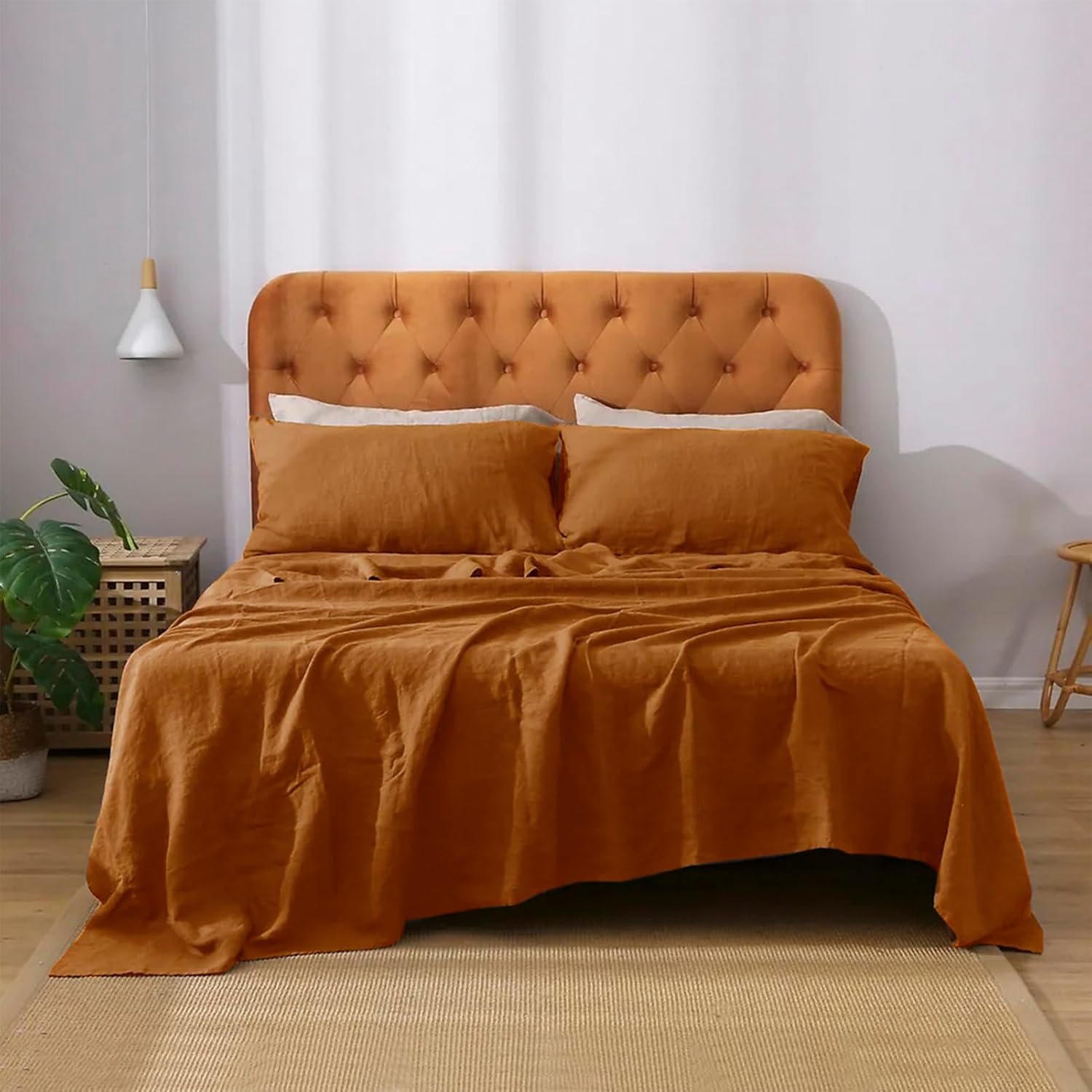 Amazon.com: Talasily Linen Sheets California King Linen Bed Sheet 4 ...